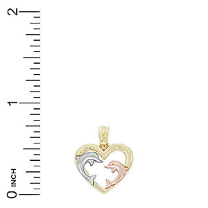 Charm America - Gold Tri-Color Dolphins in Heart Charm - 10 Karat Solid Gold