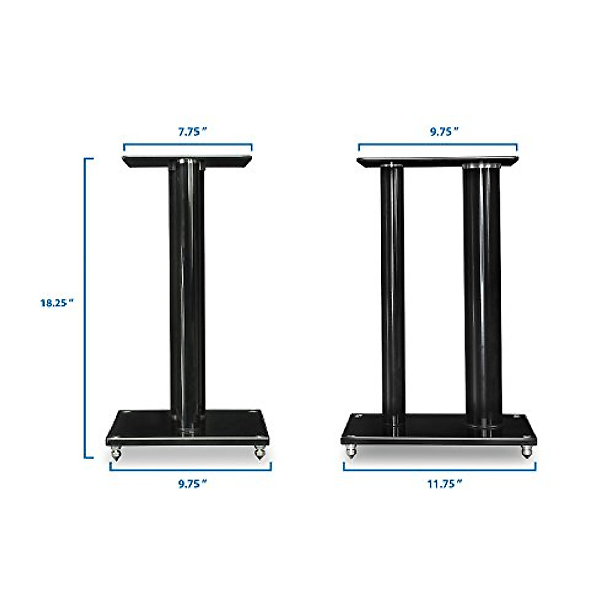 Mount-It! Floor Speaker Stands for Satellite Speakers and Surround Sound (5.1 and 2.1) Systems, Glass and Aluminum, 18 Inches Height, 22 Lbs Weight Capacity, Black