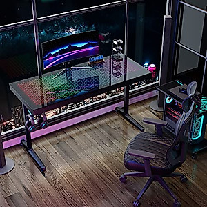 EUREKA ERGONOMIC RGB LED Gaming Desk, Music Sync Lights Up Tempered Glass Desktop, 55" GTG I55 Computer Table W Controller Rack 4 USB Charging Ports School Student Gift for Home Office, APP Control