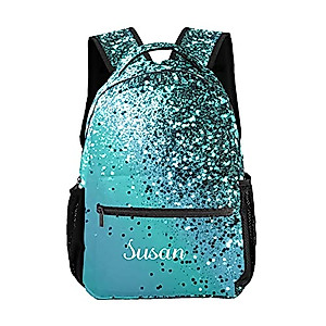 Liveweike Aqua Blue Ocean Glitter Personalized Kids Backpack with Name Teen Girl Boy Primary School Travel Bag