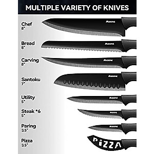 MIDONE Knife Set, 17 Pieces German Stainless Steel Kitchen Knife Set, Include Kitchen Accessories, Black