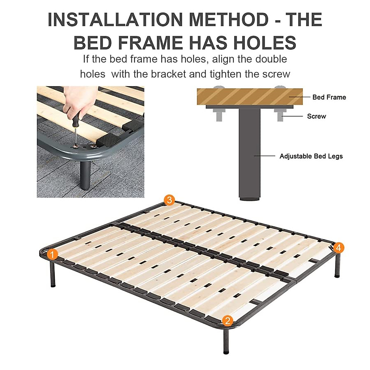 Skuehod Metal Adjustable Bed Legs Replacement Set of 4,Center Support Legs for Steel Bed Frame Slat Support (7"-13")