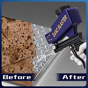 Ziopetru Sand Blaster Gun - Gravity Feed Sandblaster Gun for Metal, Wood Paint/Rust Removal and Glass Etching - Handheld Sand Blaster Gun for Air Compressor, Up to 70-150 PSI Blasting Media, Blue