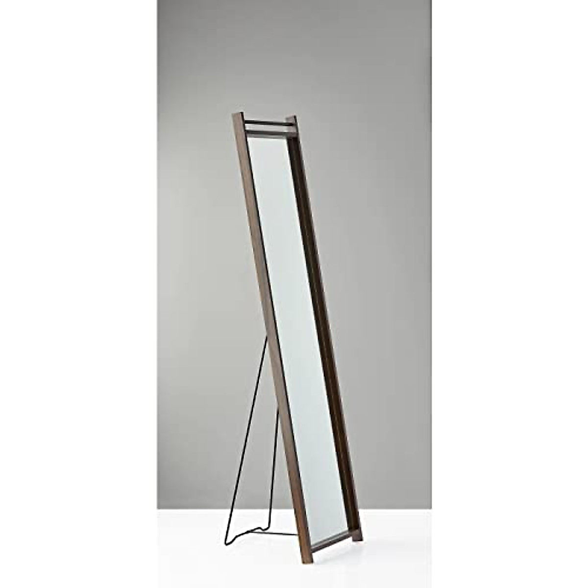 Adesso Abigail Full Length Modern Floor Mirror with Walnut Paper Veneer Wood Grain Finish & Chrome Plated Tube Accent