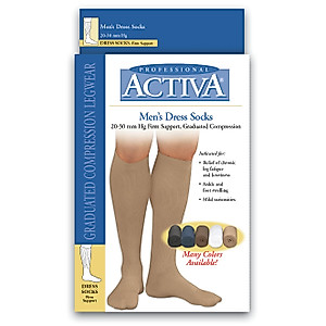 Activa 20-30 mmHg Men's Firm Support Dress Socks, Brown, X-Large