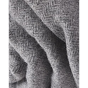 State Cashmere Herringbone Throw Blanket - Soft Accent Blanket for Couch, Sofa & Twin Standard Bed Made w/Merino Wool & Cashmere Sourced from Inner Mongolia - (Charcoal/Heather Grey, 90"x60")