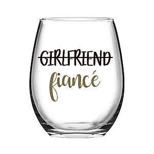 Set of 2 Fiance Stemless Wine Glasses, Boyfriend and Girlfriend Wine Glass for Couples, Boyfriend Girlfriend, Gift Idea for Engagement, Wedding, Christmas, Bridal Shower, Valentine's Day, 15Oz