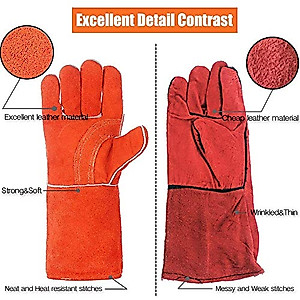 QeeLink Leather Welding Work Jacket with Gloves Flame-Resistant Heavy Duty Split Cowhide Leather Welder Jackets with Gloves for Men & Women, XX-Large