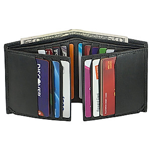 Bullz Genuine Nappa Cow Leather Thick Dual Credit Card ID Flap Quad Fold Large Bifold Mens Wallet Passcase RFID