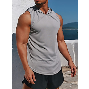 ROGUDUA Men's Hooded Tank Top Quick Dry Muscle Gym Shirts Workout Sleeveless Hoodie 3 Pack Black White Grey US Size L