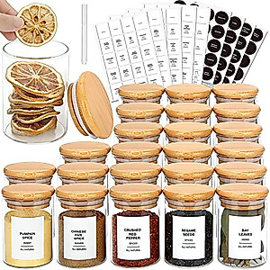 JuneHeart 24 Pcs Spice Jars with Bamboo Lids, 5.5OZ Glass Spice Jars with 194 Labels, Airtight Seasoning Container for Kitchen Spice Sugar Salt Coffee Tea Beans