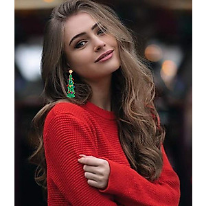 NVENF Christmas Earrings for Women Xmas Wreath Bow Earrings Long Tassel Christmas Tree Earrings Festive Gifts for Women Holiday Accessory (Style A - Christmas Tree)