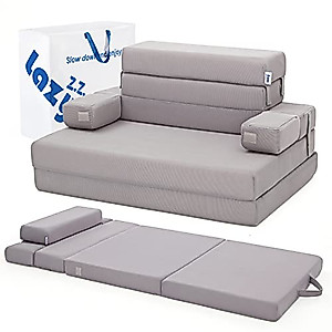 Lazyzizi Sleep 4 Inch Foldable Mattress, Portable Floor Mattress Couch with Headrest, Washable Cover, Foldable Foam Couch Twin for Guest Bed, Folding Sofa Bed, Camping, Road Trip， Dark Grey