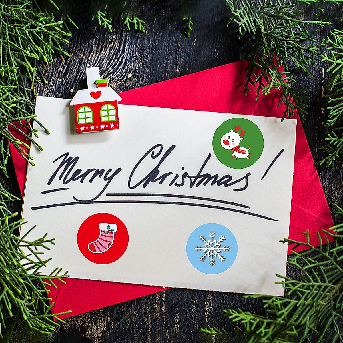 Happy Holidays Sticker, 1000 Pcs Christmas Stickers Roll Xmas Envelope Seals Stickers Adhesive Christmas Elements Stickers for Cards Gift Envelopes Boxes