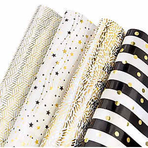 Gift Wrapping Paper Sheets- Elegant Gift Wrap, Fancy Gold and White Wrapping Paper for Men or Women, 14 Sheets Gift Wrap Paper for Christmas, Wedding, Birthday, Anniversary, or Any Occasion!