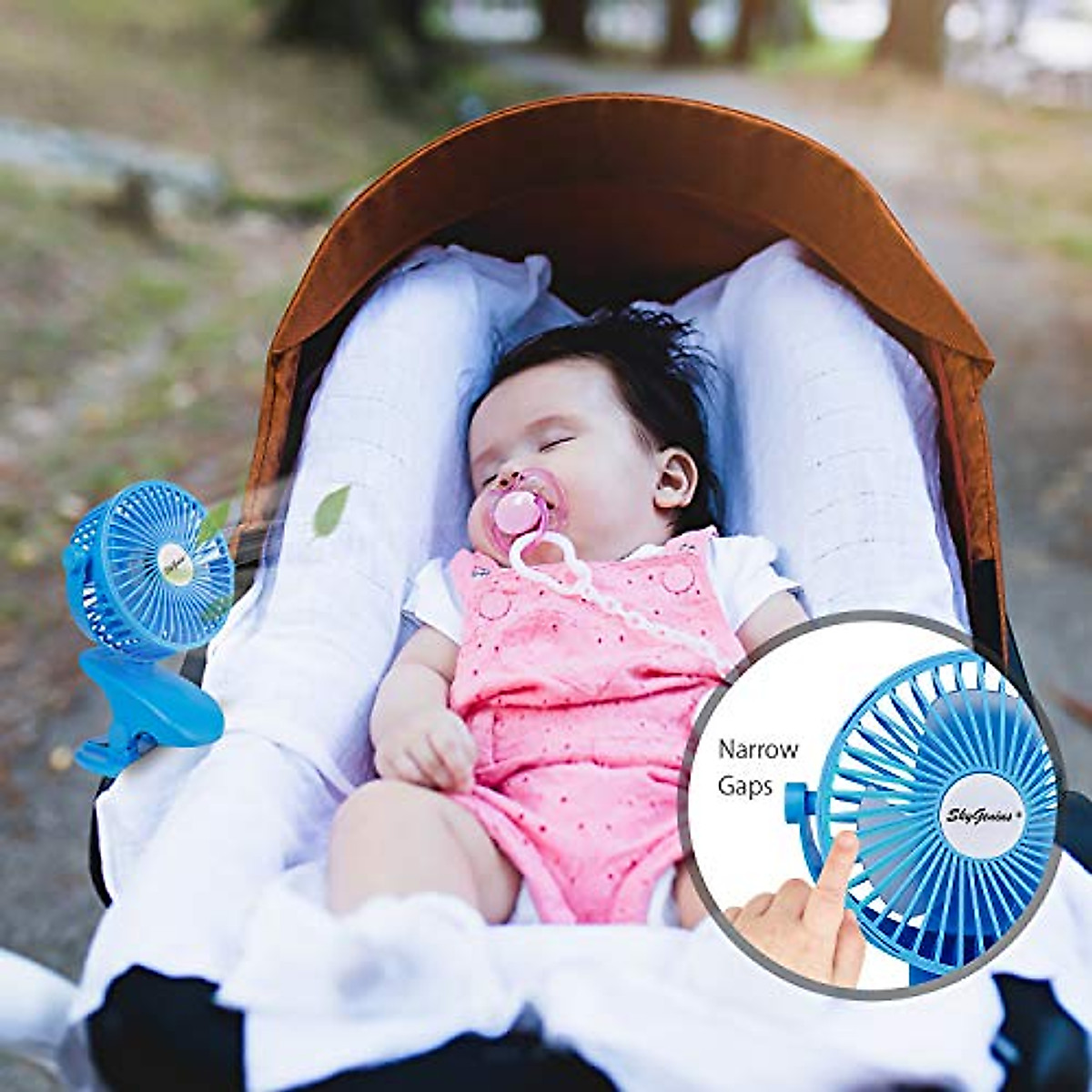 SkyGenius Battery Operated Clip On Baby Stroller Fan (Blue)