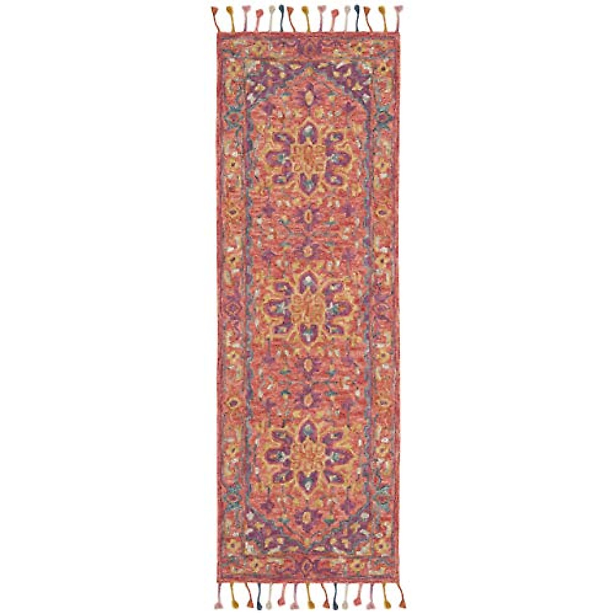 SAFAVIEH Aspen Collection Runner Rug - 2'3" x 11', Pink & Violet, Handmade Boho Braided Tassel Wool, Ideal for High Traffic Areas in Living Room, Bedroom (APN226A)