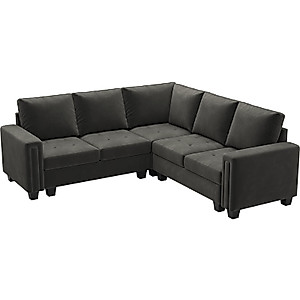 Belffin Velvet Modular Sectional Sofa Convertible Sectional Sofa Couch with Reversible Chaise L Shaped 4 Seater Corner Sofa Couch Grey
