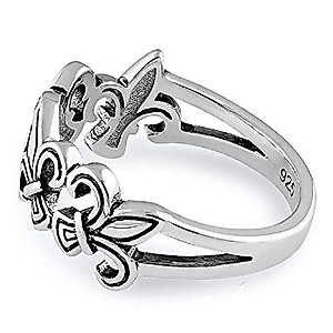 Heartbeat Sterling Silver French Lily Flower Saint Depicted 3 DESIGNS FLEUR-DE-LIS SYMBOL COLLECTION Ring(Size 4-12) (sterling-silver Vector Fleur-de-Lis, 6)