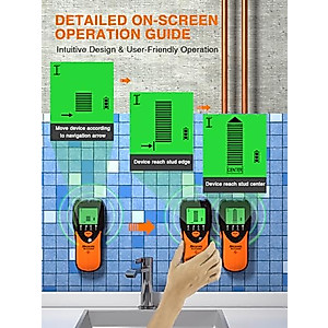 Mecurate Stud Finder Wall Scanner Sensor - 5 in 1 Electronic Stud with LCD Display & Audio Alarm for Wood AC Live Wire Metal Studs Detection Joist Pipe