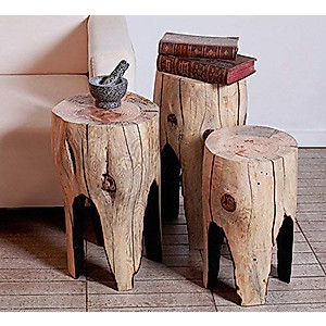 Tree Stump Coffee Tables (Set of 3), Small Wooden Tea Tables, Log Furniture, Rustic Side Tables, Log Stools, Wooden Side Tables