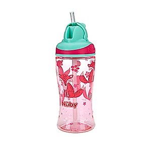 Nuby Thirsty Kids No-Spill Flip-it Printed Boost Cup with Thin Soft Straw - 12oz, 18+ Months, 1 Pack Print May Vary