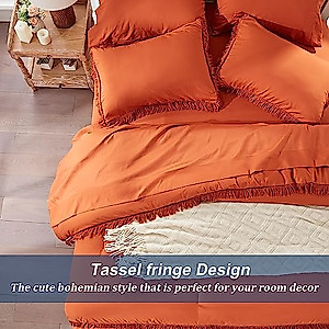 Anluoer Queen Comforter Set, Burnt Orange Boho Bed in a Bag 7 Pieces with Comforter and Sheets, All Season Bedding Sets with 1 Comforter, 2 PillowShams, 2 Pillowcases, 1 Flat Sheet, 1 Fitted Sheet