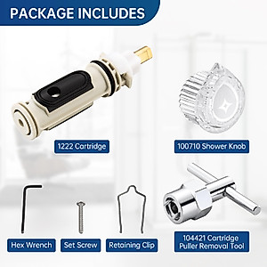 1222 Replacement Cartridge with 104421 Cartridge Puller and 100710 Shower Knob, Shower Repair Kit Compatible with Moen Posi-Temp One-Handle Tub and Shower