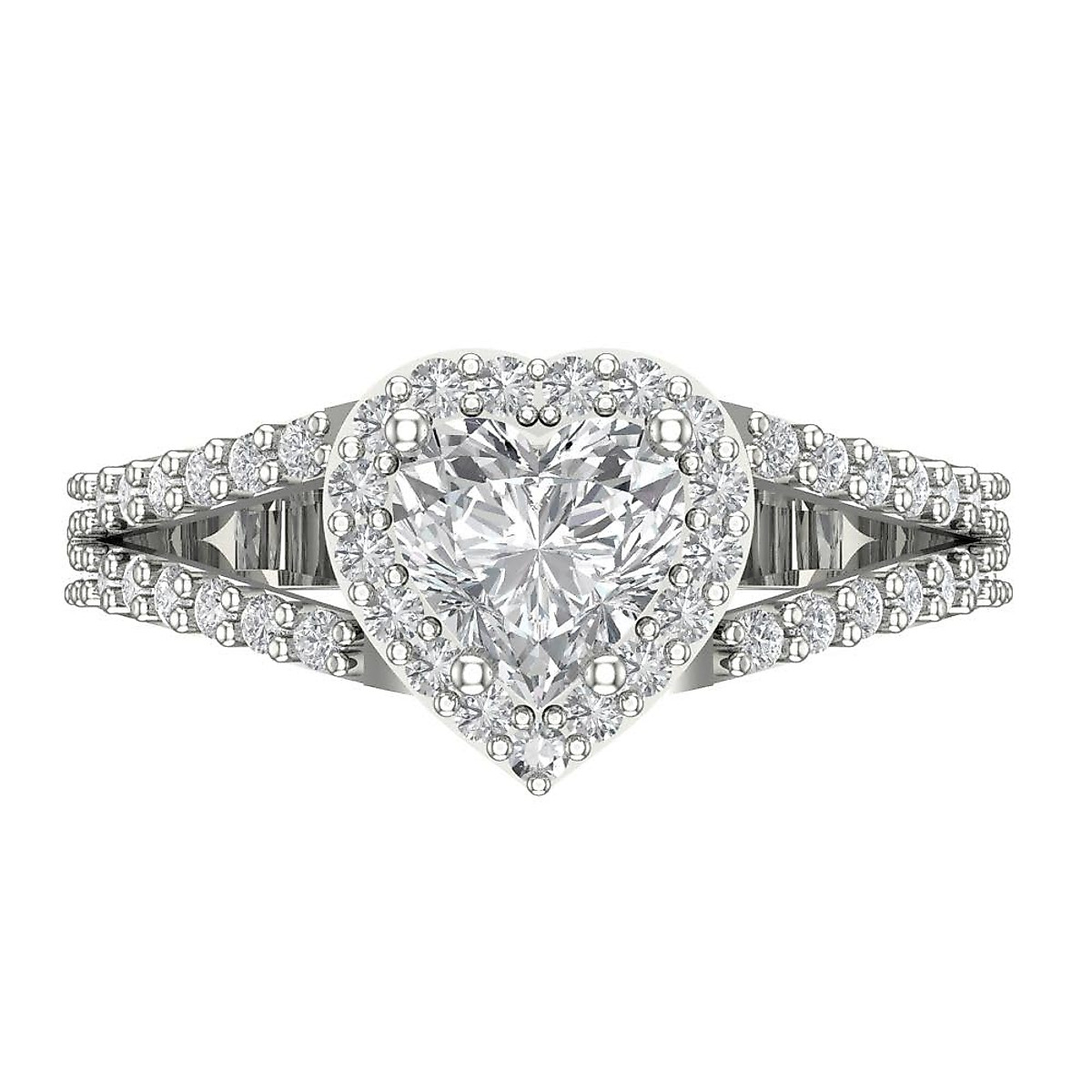 1.49 Ct Heart Cut Clear Simulated Diamond 14K White Gold Halo Solitaire with Accents Engagement Promise Bridal Ring Size 4.75