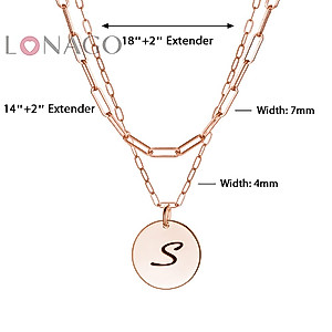 Dainty Two Layered Necklaces for Women Paperclip Chain Necklace Simple Name Letter Pendant Initial Choker Necklace (Sterling Silver-rose gold color)