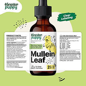 Mullein Tincture for Dogs - Respiratory Health Support for Breathing - Lung Support Drops w/Mullein Leaf - Herbal Mullein Drops for Lungs - Dog Food Supplements for Canine Wellbeing - 2 oz