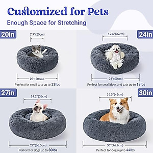 rabbitgoo Dog Bed for Small Dogs, 24 inches Washable Small Dog Bed, Fluffy Donut Dog Bed Anti-Slip, Calming Soft Plush Round Pet Bed for Dogs, Fits up to 18 lbs Pets, Dark Grey