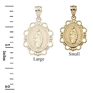 Solid 14k Yellow Gold Miraculous Medal Of Blessed Virgin Mary Pendant (Small)