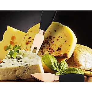 hecef Cheese Knife & Acrylic Stand Set of 5 - Stainless Steel Cheese Slicer with PP Handle & Acrylic Stand