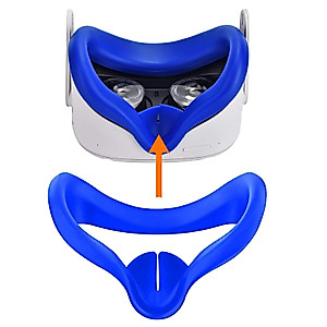 XIAOGE VR Face Cover and Touch Controller Grip Wrist Straps for Oculus Quest 2, Sweatproof Silicone Face Cushion & Adjustable Wrist Knuckle for Oculus Quest 2 VR Headset (Blue)