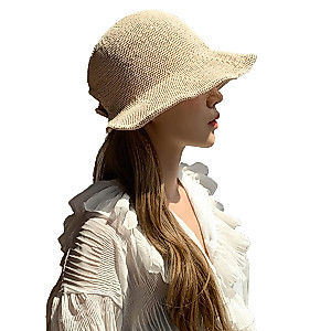 VIEWLAP Straw Sunblock Wide Brim Summer Beach Hat Breathable Summer Hat Foldable Outdoor hat (Light Beige)