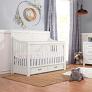 NAMESAKE Wesley Farmhouse 4-in-1 Convertible Storage Crib in Heirloom White, Greenguard Gold Certified