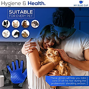 My Blue Cup Pet Grooming Gloves | Deshedding Tool | Suitable for Cats, Dogs & Bigger Animals | Comes in a Pair | Soft Silicone Tips | Easy to Use | Easy to Clean & Machine Washable