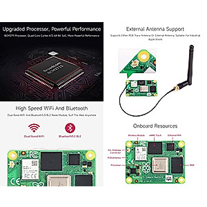 Waveshare Pi Compute Module 4 Comes with an Official Raspberry Pi CM4101032 (with Wireless, 1GB RAM, 32GB eMMC Flash), an Antenna Kit and a HEATSINK(3 Items)