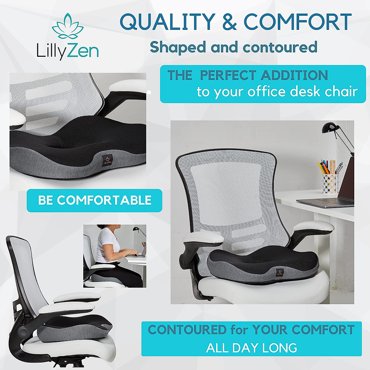 Lillyzen Donut Pillow for Tailbone Pain Relief Memory Foam Seat Cushion Orthopedic Pressure Relief Sitting Coccyx Sciatica Hemorrhoids Pregnancy Postpartum Office Chair Butt Pillows (Black Grey)