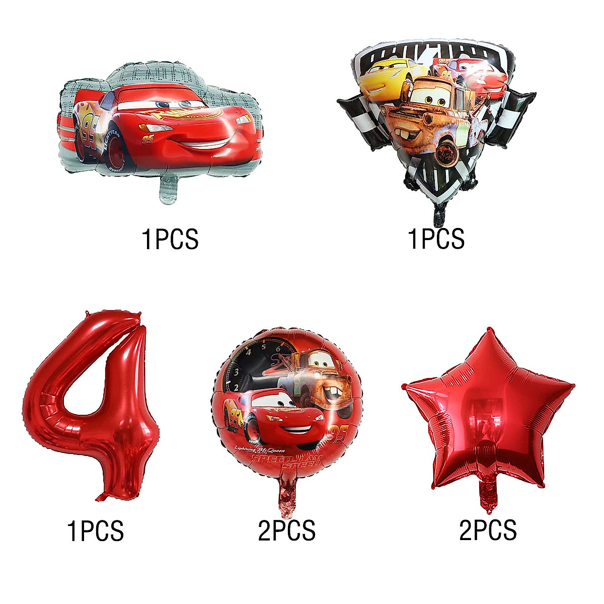 7PCS Cars Lightning McQueen Foil Balloons for Kids 3rd Birthday Baby Shower Race Car Theme Party Decorations (Cars 4th Birthday)