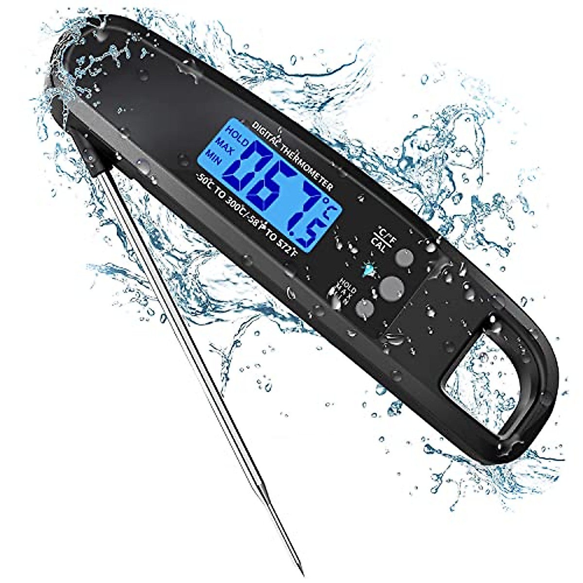 Hoseili Instant Read Meat Thermometer for Grill and Cooking. Best Waterproof Ultra Fast Thermometer with Backlight & Calibration. Digital Food Probe for Kitchen, Outdoor Grilling and BBQ,wen1