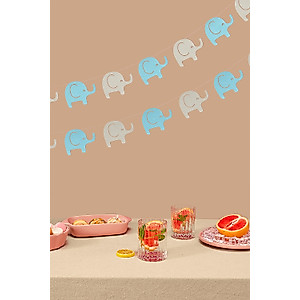 Elephant Garland Decorations, Boy Elephant Baby Shower Banner, Elephant Birthday Party Decor (Blue, Grey) 10 Feet, 24PCS
