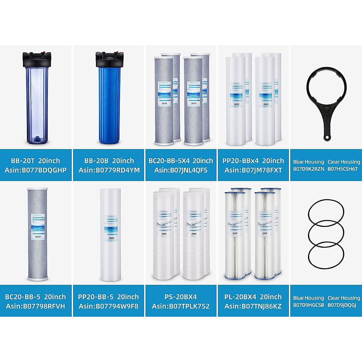 Geekpure 20 Inch Whole House Water Filter Housing-1"NPT Bras Port -Fit 4.5 x 20 Inch Filter -Blue(1)