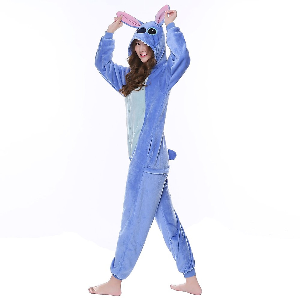Canday Stitch Jumpsuits Cartoon Unisex Pajamas Onesies Adult Soft Cosplay Halloween Sleepwear Teens Costume (Blue, Medium)