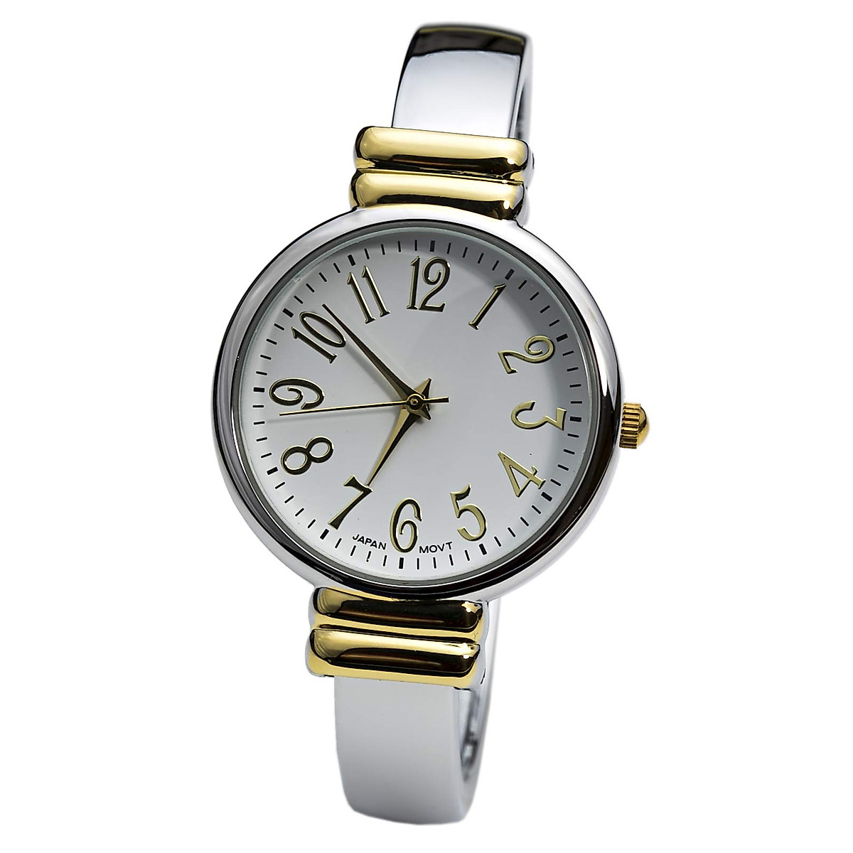 2Tone Metal Band Slim Case Women's Bangle Cuff Watch