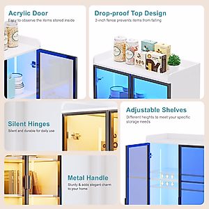 Lvifur Tall Storage Cabinet up to 70", LED Kitchen Pantry Cabinet with Human Body Induction, 5 Tier Bookcase Display Cabinet with Adjustable Shelves for Living Room Office (White)