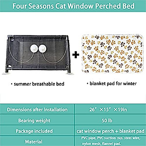Mitubati Cat Window Perch,Large Cat Hammock Window Perch Seat ,Indoor Cats Resting Seat Safety,Strong Suction Cups Easy Clean Safety Cat Hammock Window Seat,(Up to 50lbs)