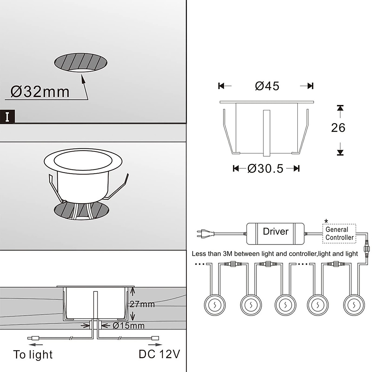 YZGWZLD LED Deck Lights Kit,12pcs Φ1.78 Dimmable WiFi-Control Low Voltage Recessed RGB LED Landscape Step Light Waterproof Outdoor Yard Garden Patio Deck Railings Lighting,Fit for Alexa,Google Home