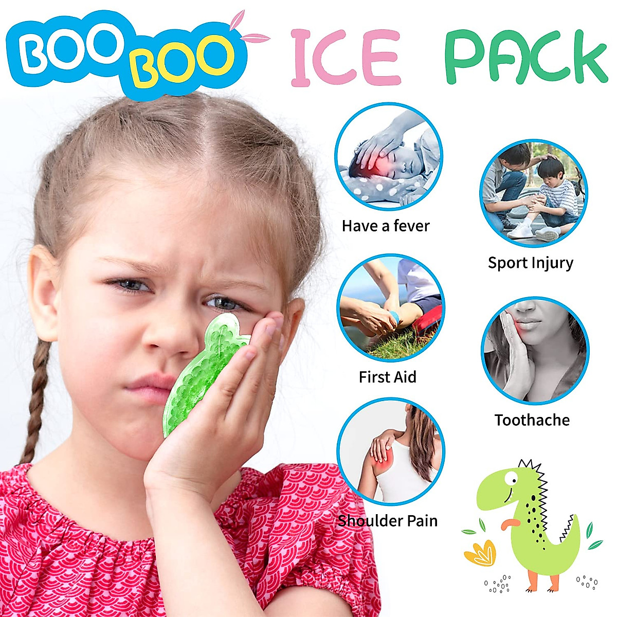 5 PCS Boo Boo Ice Packs, Kid Reusable Ice Pack, Auxiliary Fever Reduction, Hot Cold Pack for Kids Injuries, Wisdom Teeth, Baby Colic, Gas and Upset Stomach, Pain Relief, Fever, Headaches